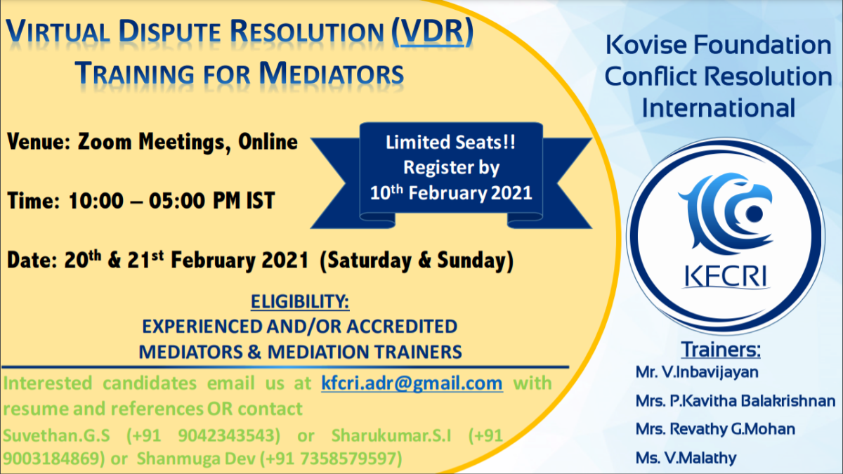 VDR Training for Mediators by KFCRI for Mediators and Mediation Trainers