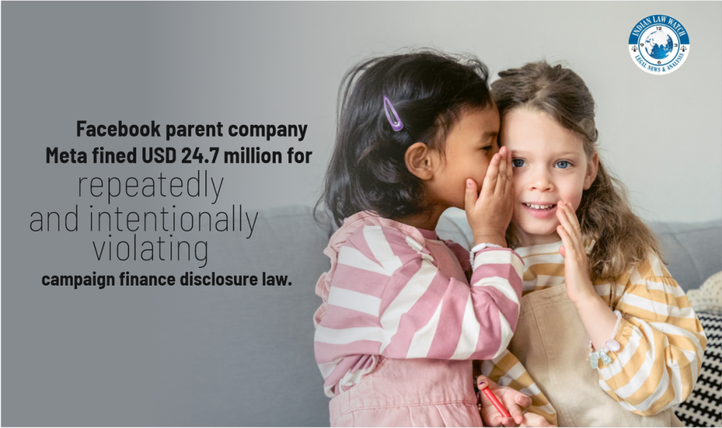 Facebook parent company Meta fined USD 24.7 million.